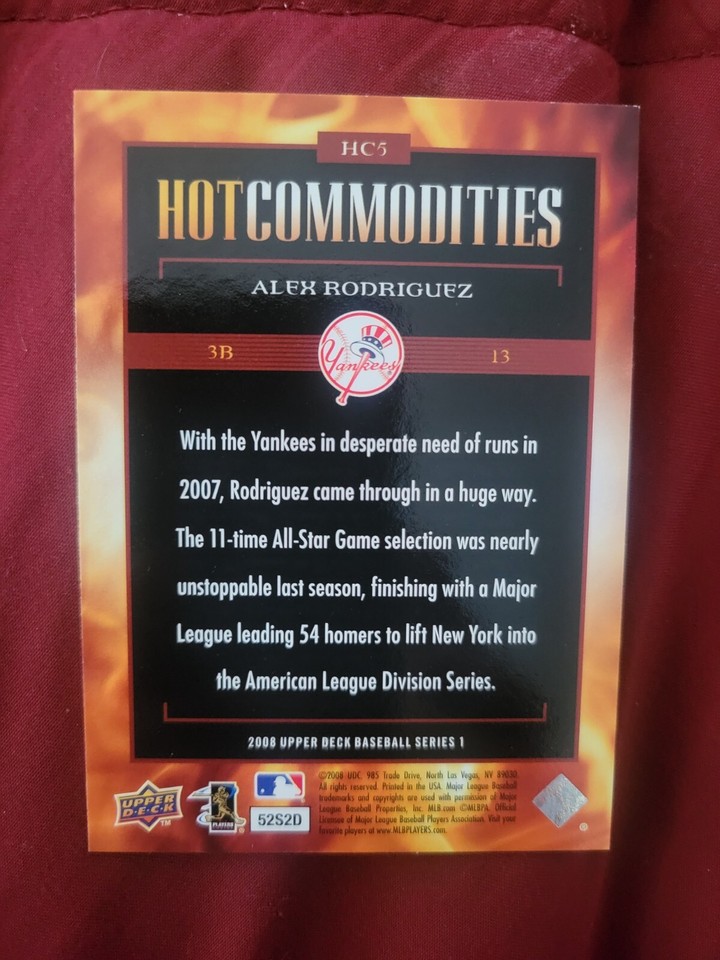 2008 Alex Rodriguez #HC-5 Upper Deck Hot Commodities Insert Card N.Y. Yankees | eBay