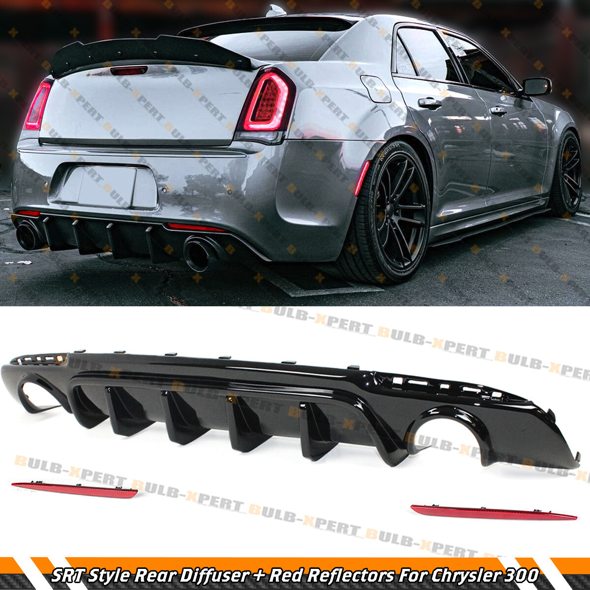 For 2015-23 Chrysler 300 Gloss Black Dual Exhaust Rear Diffuser W/ Red ...