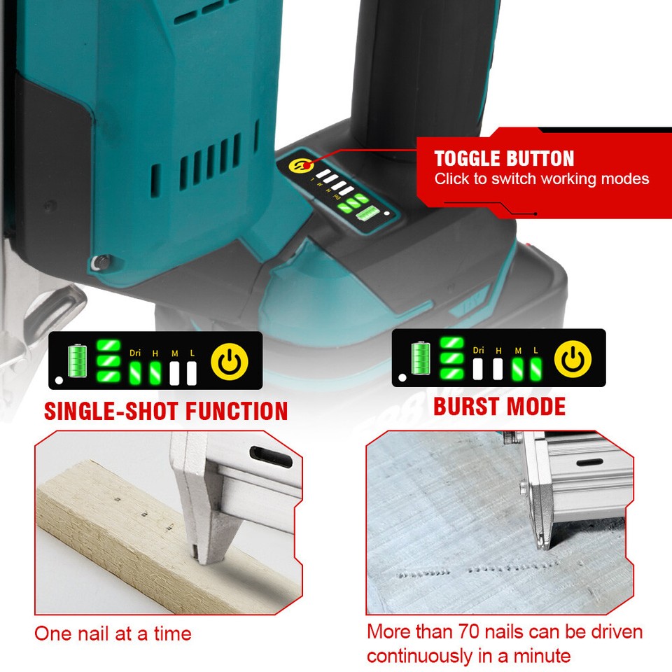 F30 Cordless Nail Gun Electric Straight Nailer Tool Carpentry Nails + 2 ...