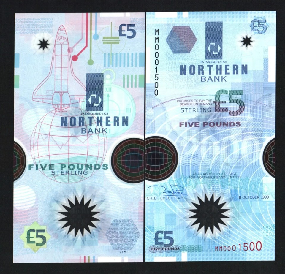 NORTHERN IRELAND 5 POUNDS P-203 1999 Commemorative POLYMER SPACE SHUTLE ...