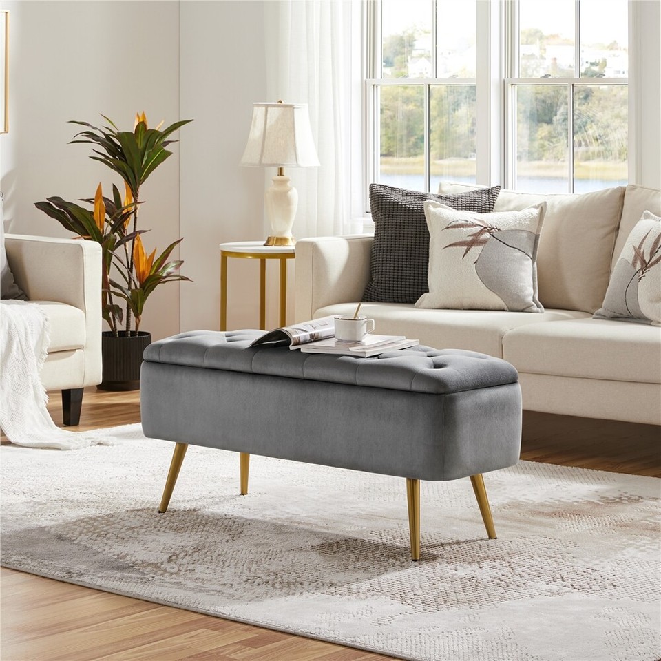 Modern Ottoman Footstool Bench with Storage Bench, Upholstered Bedroom ...
