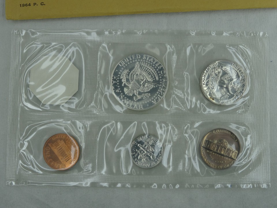 1964 Silver Proof Set US Mint OGP Envelope 90% Silver 5 Coins Kennedy ...