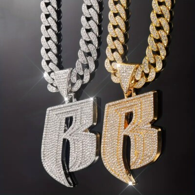 Ruff Ryder R Initial Large Pendant & Iced Cubic Zirconia Chain Hip Hop ...