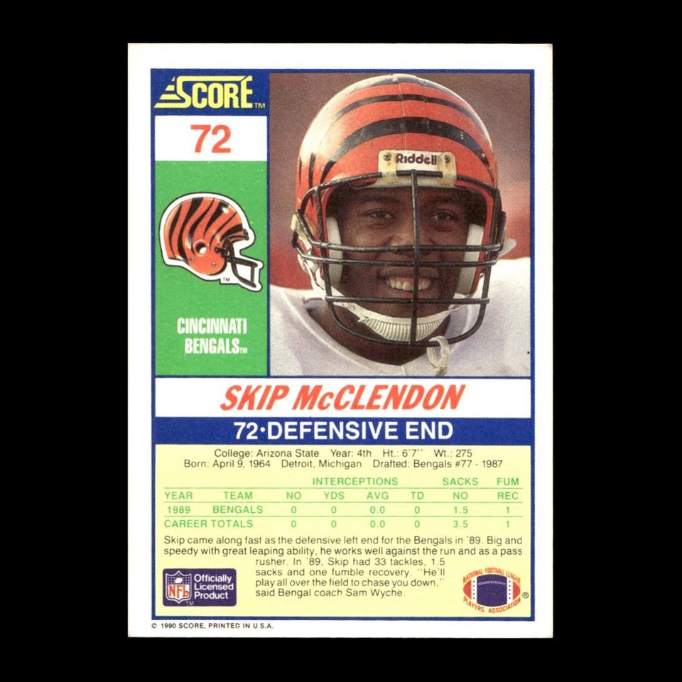 Skip McClendon 1990 Score Rookie Cincinnati Bengals #72 Set Break GM | eBay