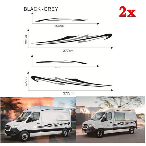 Pair Black+Gray PVC Car RV Side Body Decals Long Stripes Stickers ...