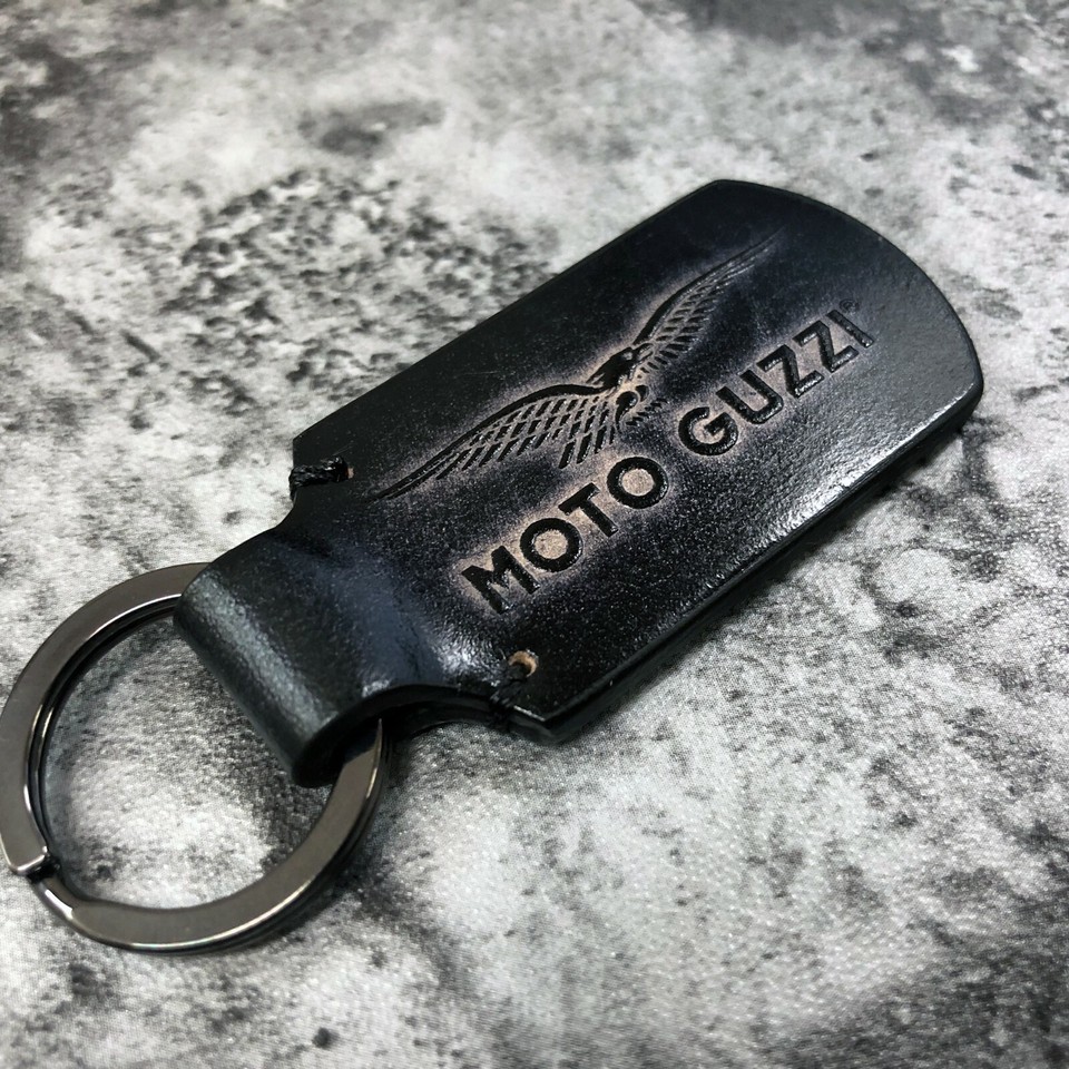 Handmade leather keychain with Moto Guzzi Logo in Black. 1EA | eBay