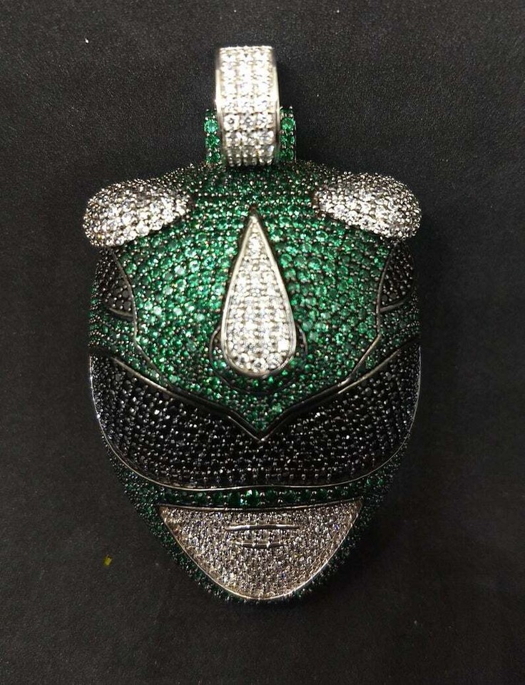 Amazing Green Power Rangers Face Green Emerald, Black Onyx & White CZ ...