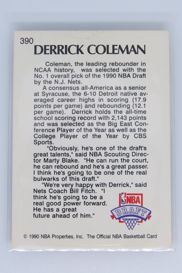 1990 NBA Hoops Lottery Pick #390 Derrick Coleman Rookie Nets RC | eBay