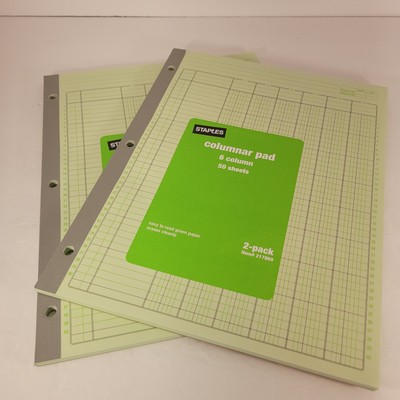 Columnar Pad, 6 Columns, 11 x 8.5 Inches, 50 Sheets Staples 2 Pack ...