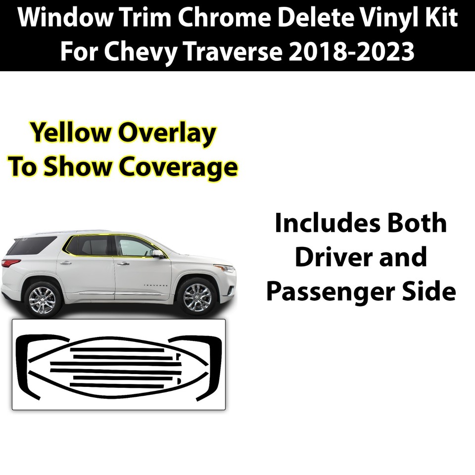 Fit Chevy Traverse 18-23 Window Side Chrome Delete Decal Film Blackout ...
