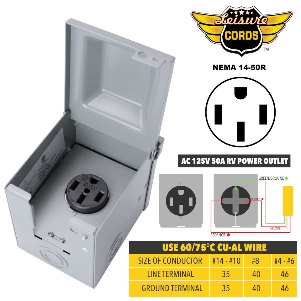 NEW Lockable RV Trailer Power Outlet Box 50 AMP NEMA 14-50R 3R ...