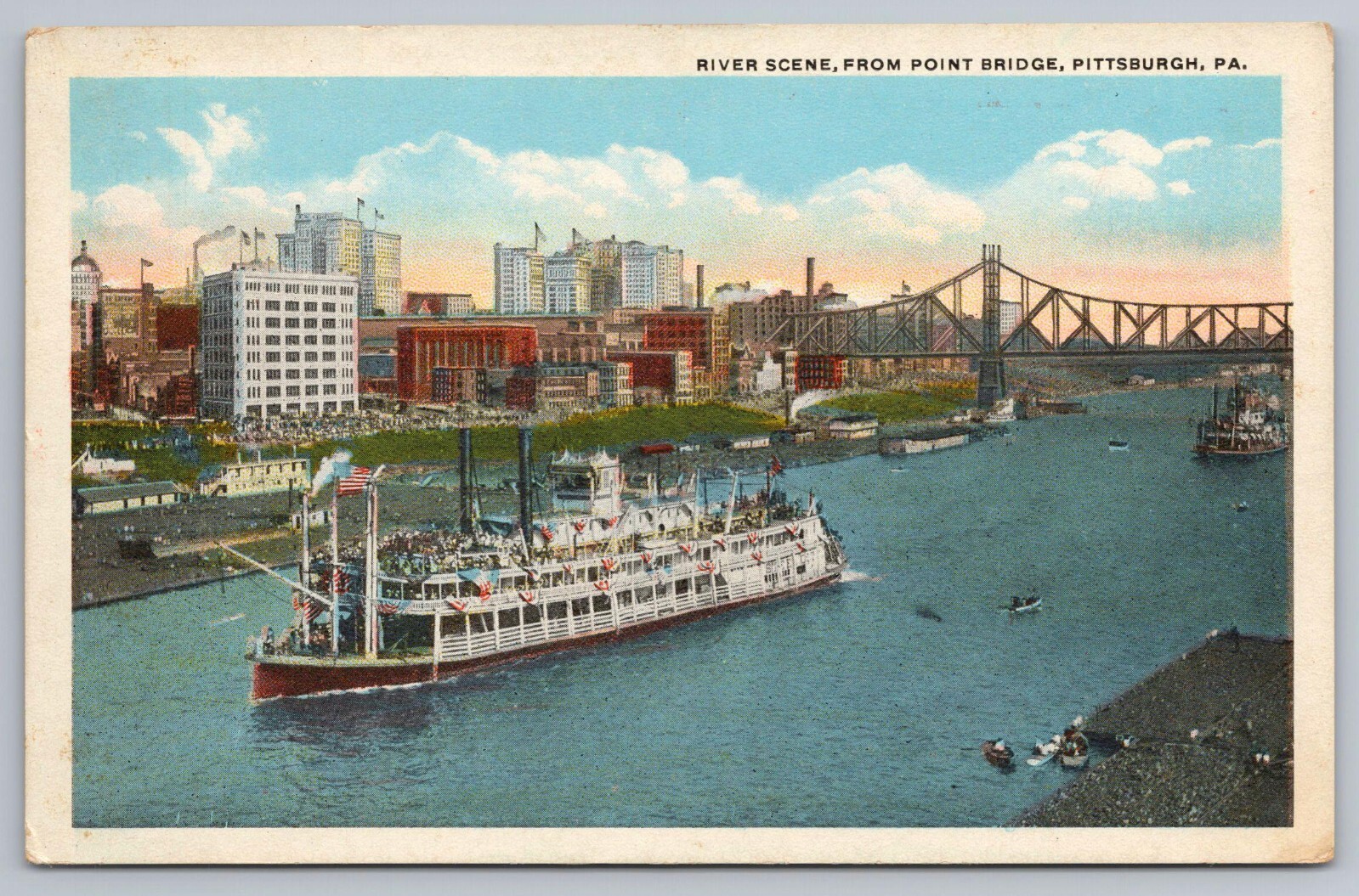 River Scene with Steamboats Point Bridge Pittsburgh PA Vintage Postcard ...