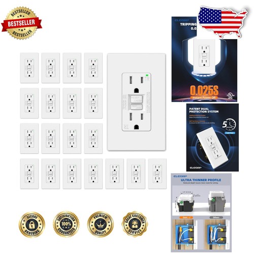 Durable 15 Amp Self-Testing GFCI Outlet – 20 Pack Matte White with Wall ...