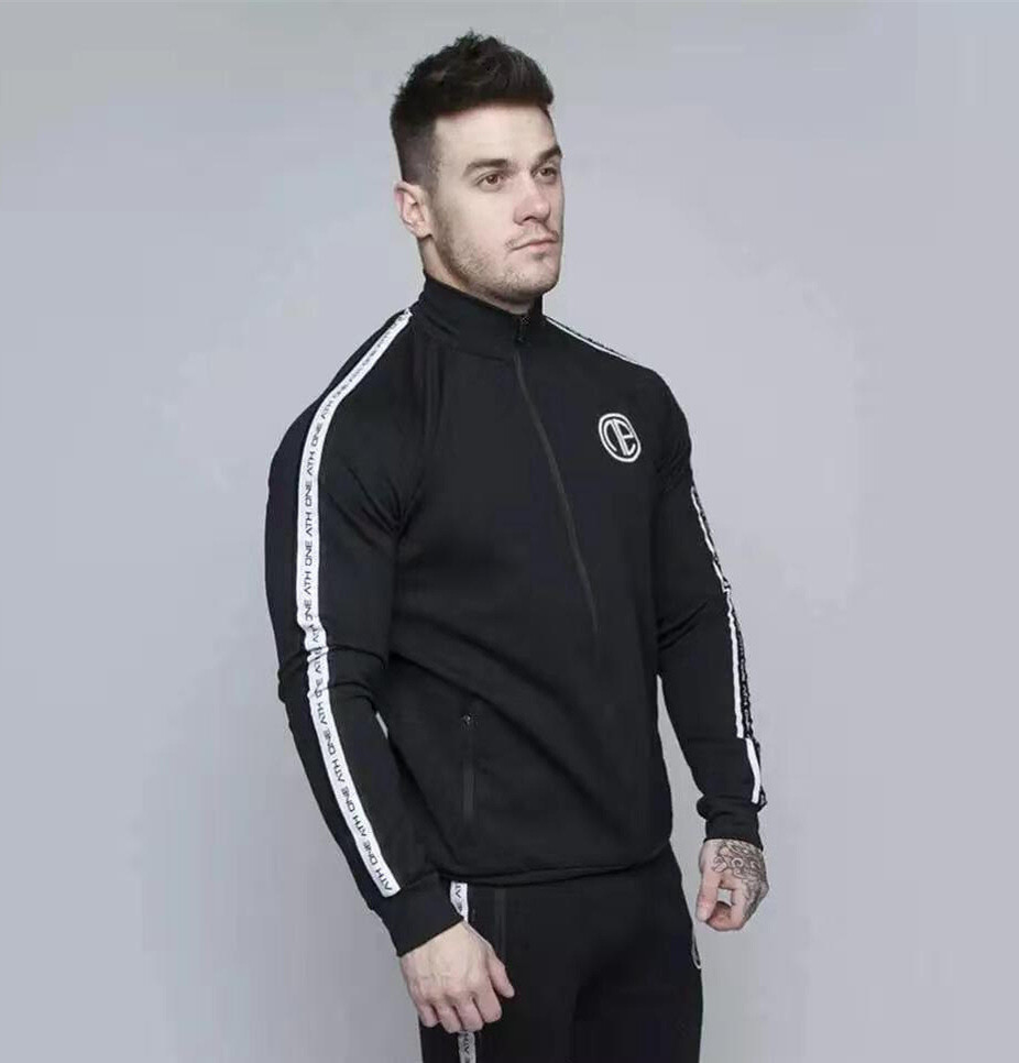 Men's Zipper Sportswear Tight-fitting Stand-up Collar Jacket Muscle ...