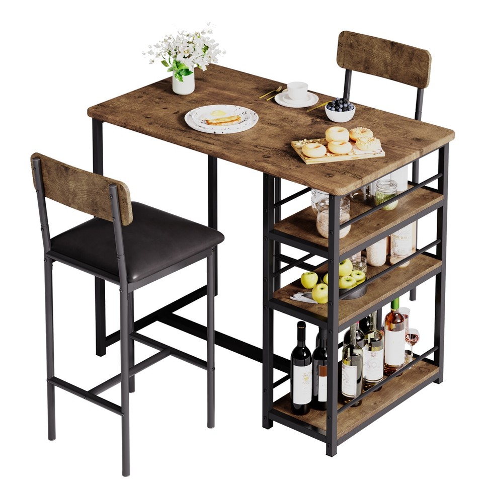Dining Table Set with 2 Hight Chairs Bar Stools Dinette for Small Space ...