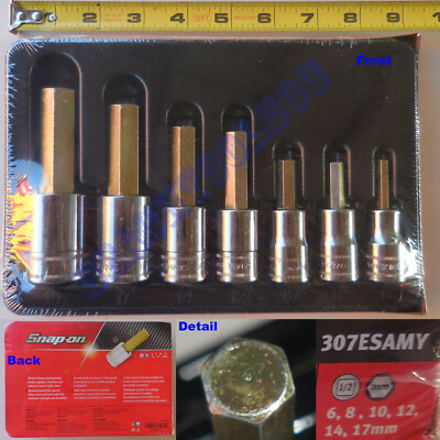 New Snap On 1/2" Standard Length Metric Hex Socket Driver 7 Pcs Set ...