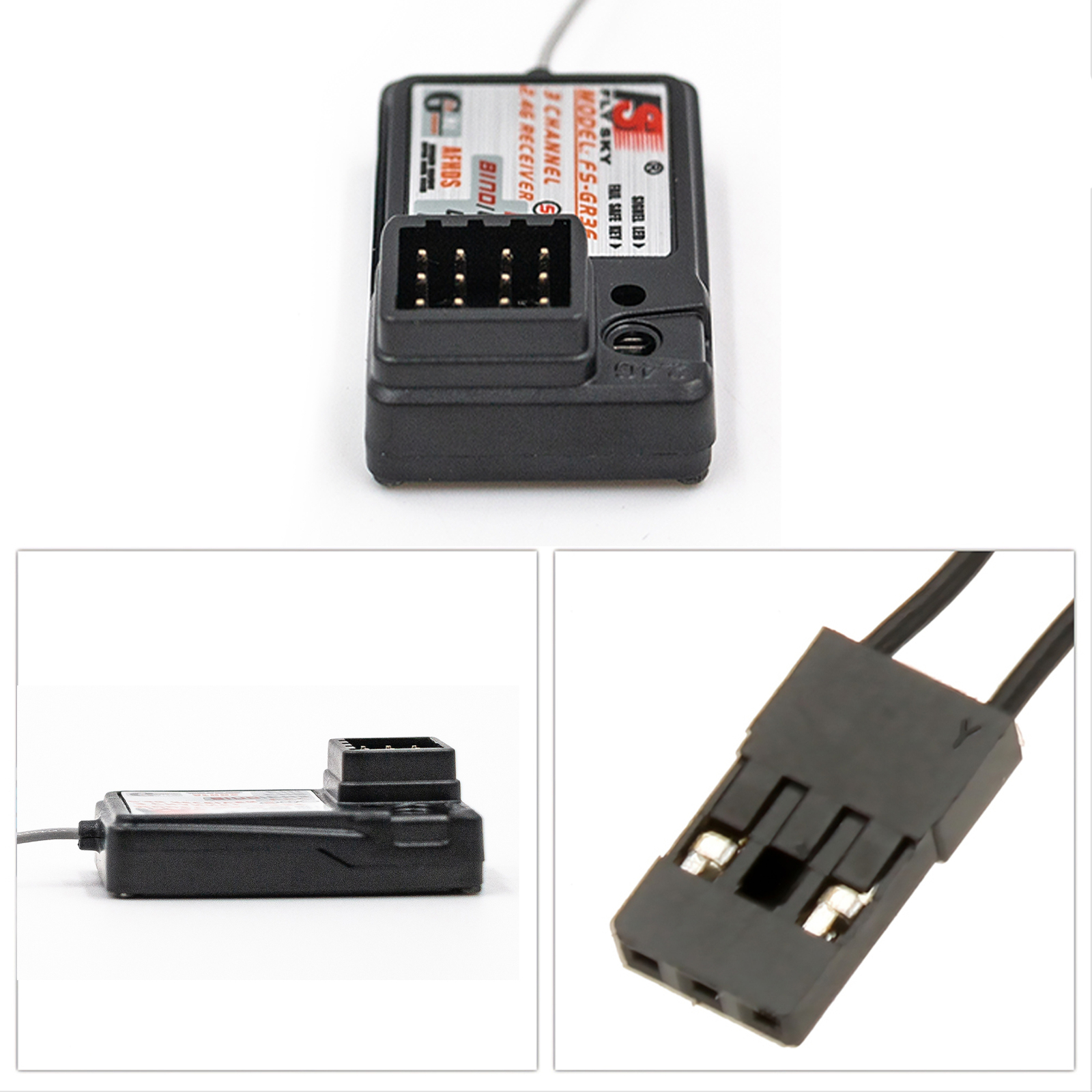 2Pack Flysky FS-GR3E 2.4GHz 3CH Receiver for FS-GT2 /GT2B/GT3B/GT3C RC ...