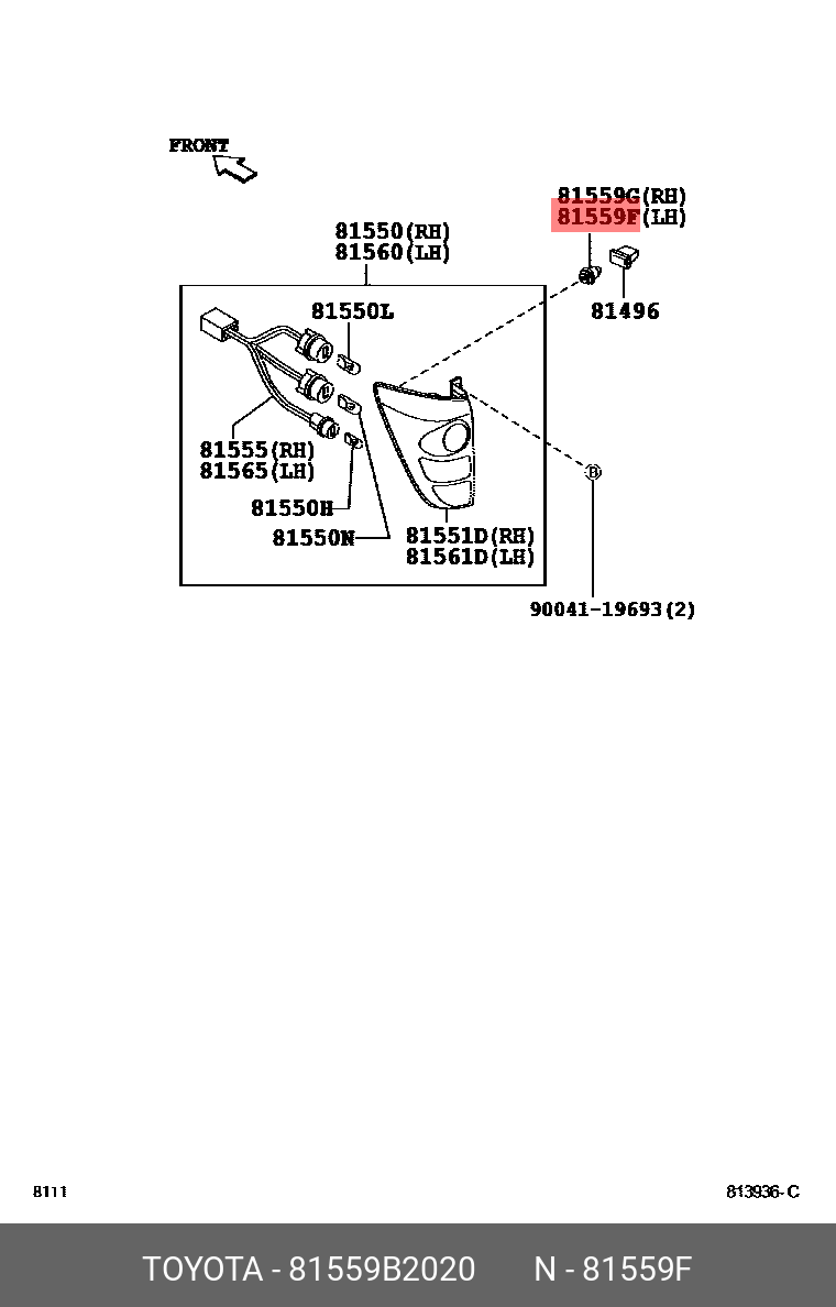 Genuine OE clip, rr combination lamp, right, 81559B2020 for TOYOTA ...