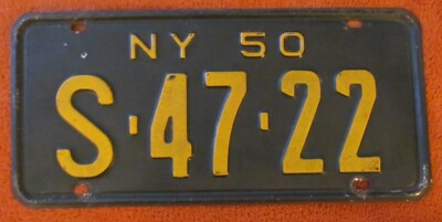 New York 1950 License Plate # S-47-22 | eBay