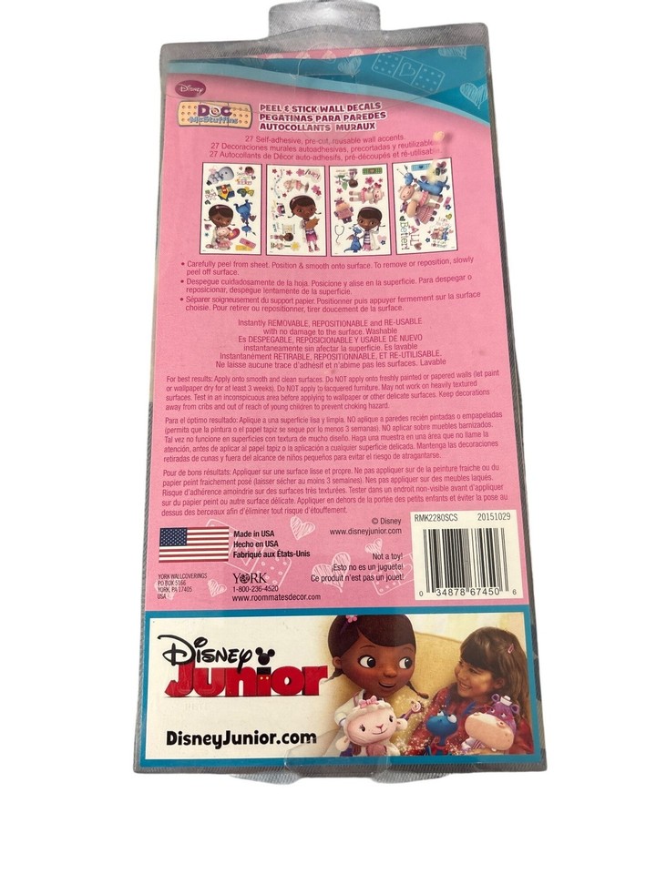 Disney Junior Doc McStuffins Peel & Stick Wall Decals - 27 Reusable Stickers For | eBay