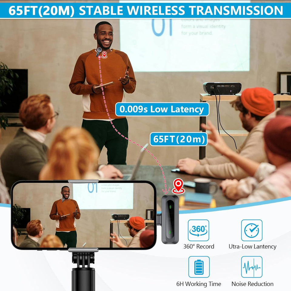Wireless Microphone Mini Mic for iPhone/Android Phone, LED Display ...