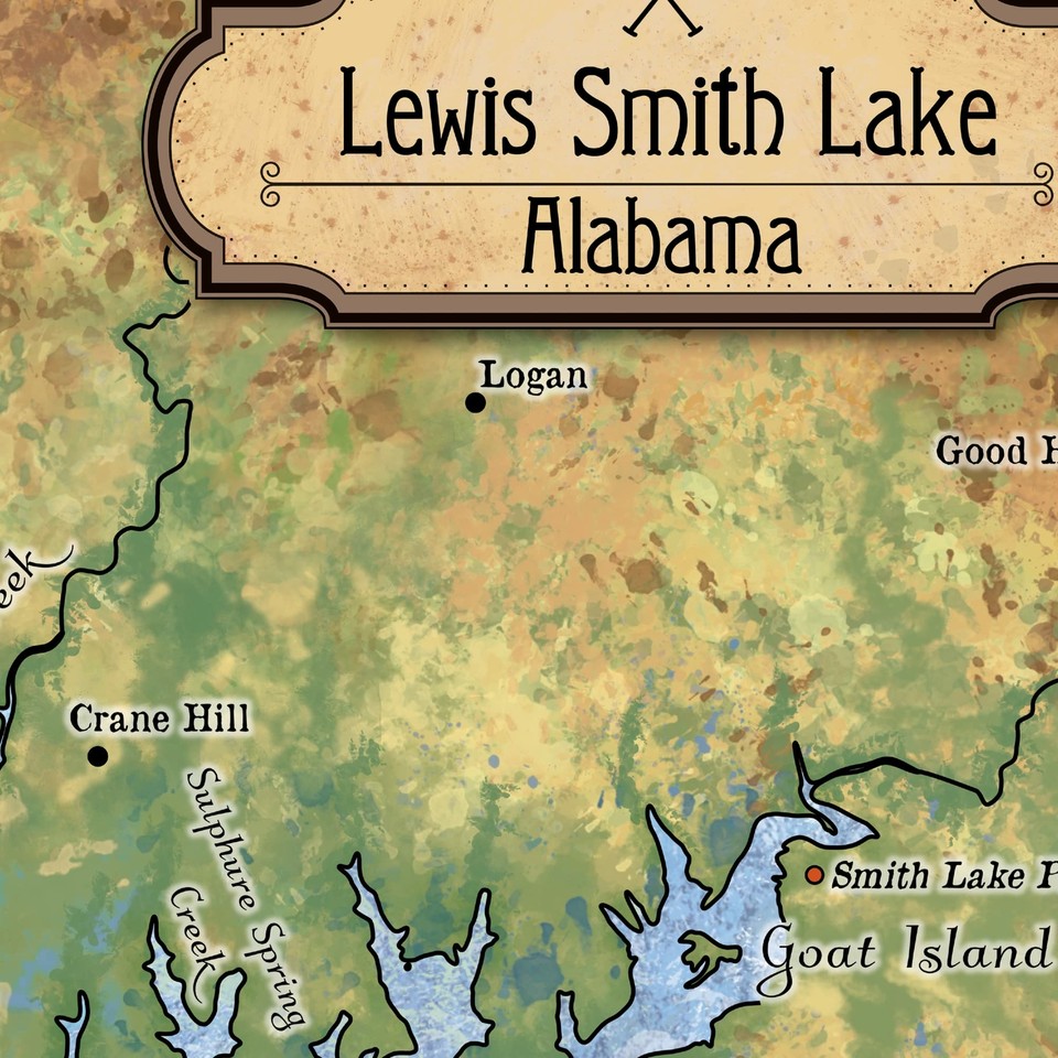 Lewis Smith Lake Alabama Map Art Print Poster Vintage Wall Home Decor ...