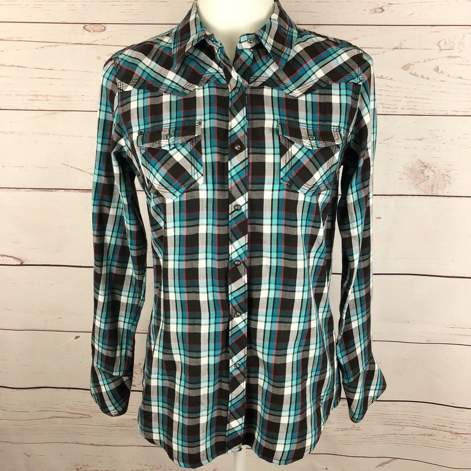 Ariat Pendleton Womens Medium Snap Shirt Long Sleeve Plaid Embellished Western | eBay