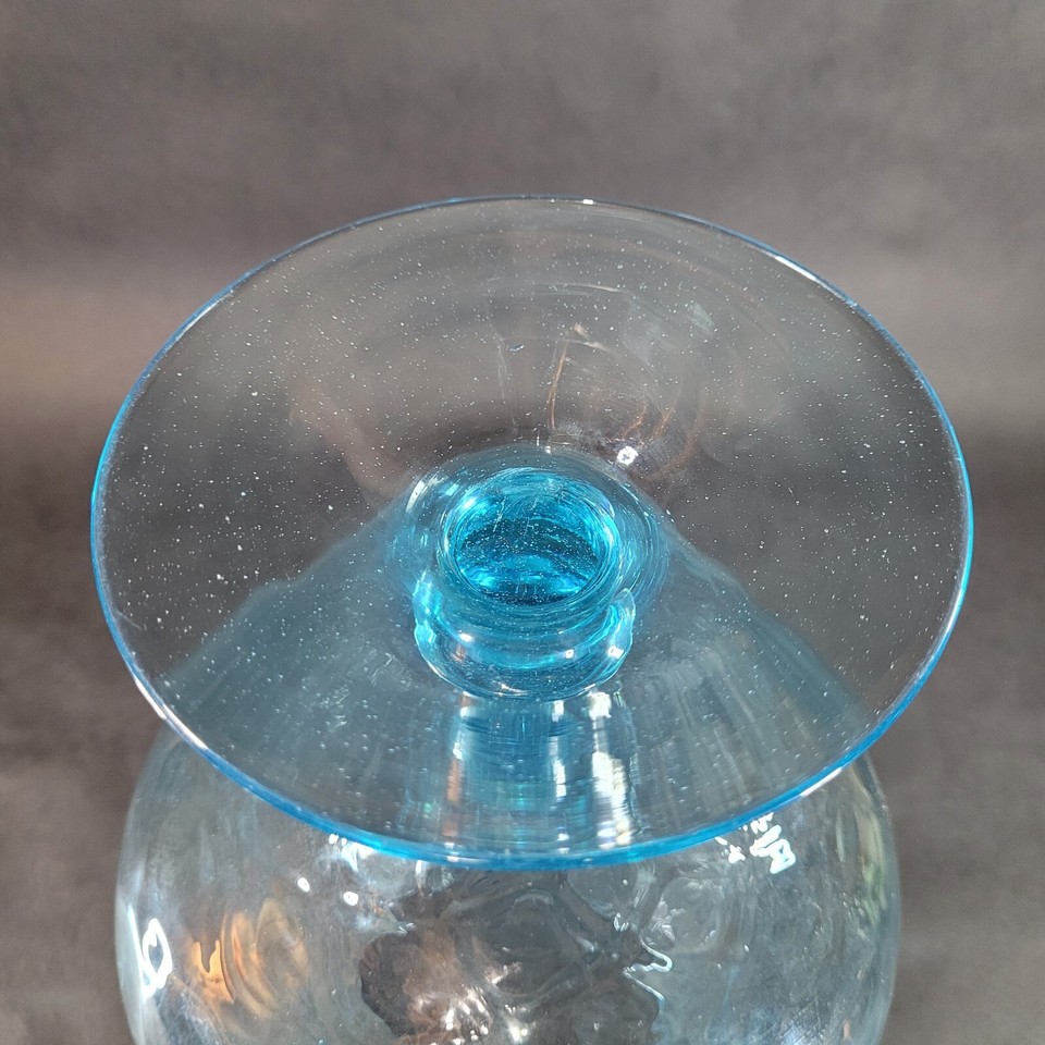 Aqua Blue Glass Brandy Snifter Hand Blown Diamond Optic LARGE 12 inch ...