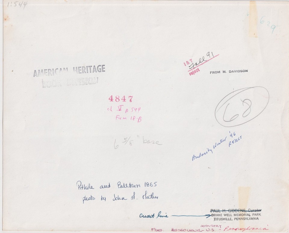 PITHOLE OIL WELLS AND BALLTOWN PA * c. 1865 PETROLEUM FUELS * J MATHER ...