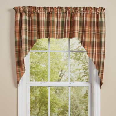 Woodbourne Rustic Brown Green Cream Plaid Country Home Window Swags 72 ...