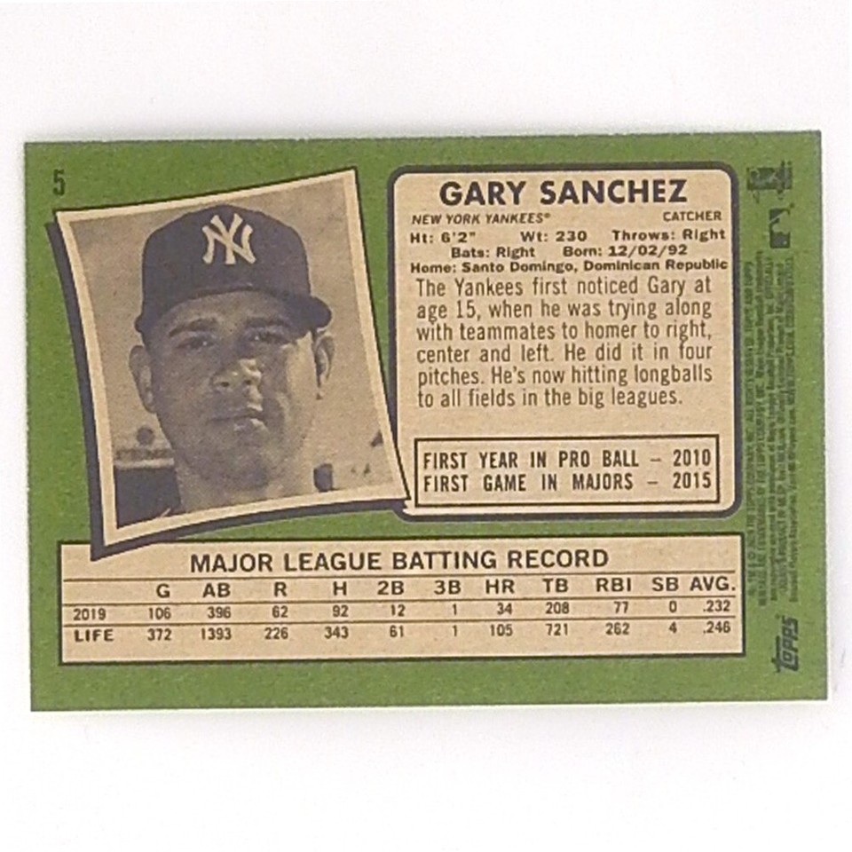 2020 Topps Heritage Gary Sanchez New York Yankees Baseball Base Card #5 ...