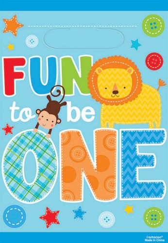 WILD ONE JUNGLE ANIMALS 1ST BIRTHDAY PARTY LOOT BAGS 8PK LOLLY TREAT ...