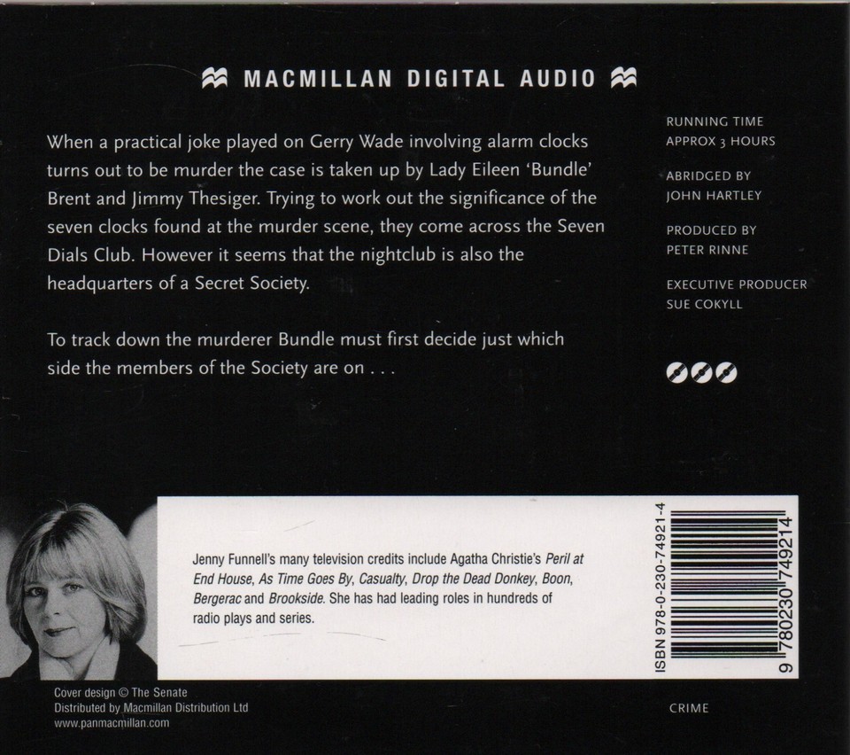 THE SEVEN DIALS MYSTERY, Agatha Christie ~ Abridged 3-CD Audiobook ...