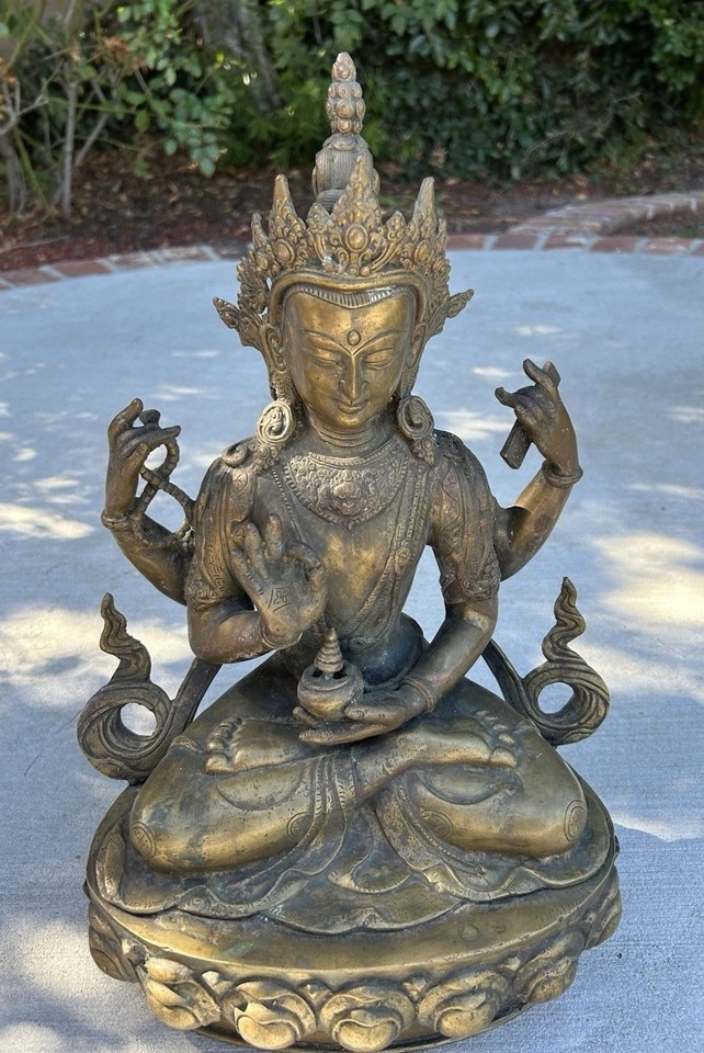 Large 17” Brass Avalokiteshvara Buddha Statue Multi-Armed Tibetan Art ...