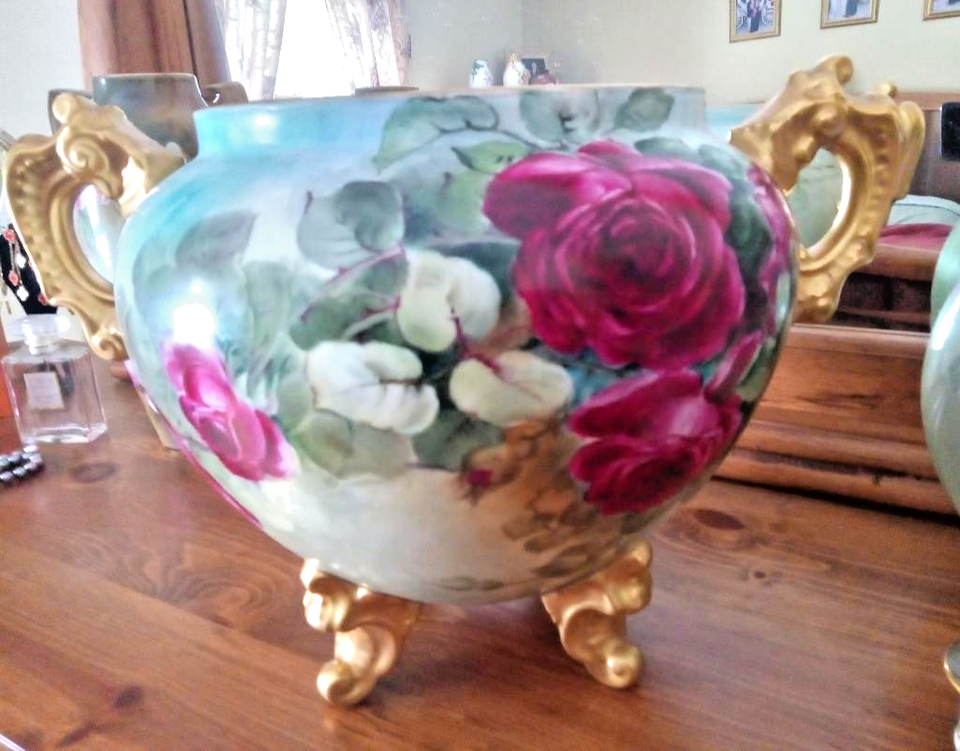 Huge Limoges Hand Painted Rose Planter Jardiniere, Artist Signed | eBay