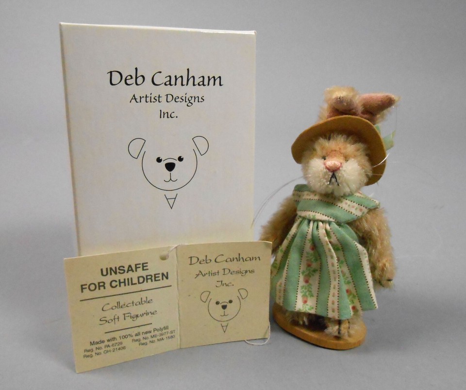 Deb Canham Flo Mohair Bunny in Green Stripe Dress Miniature Easter | eBay
