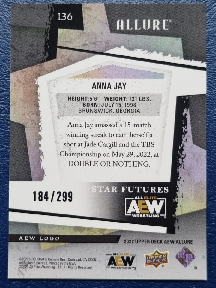 2022 AEW Anna Jay AEW Logo /299 Trading Card Upper Deck Allure Mint ...