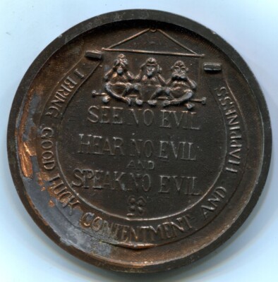 Copper Country Souvenir Penny 3 Monkeys 75mm Medal Bronzed Whitemetal ...