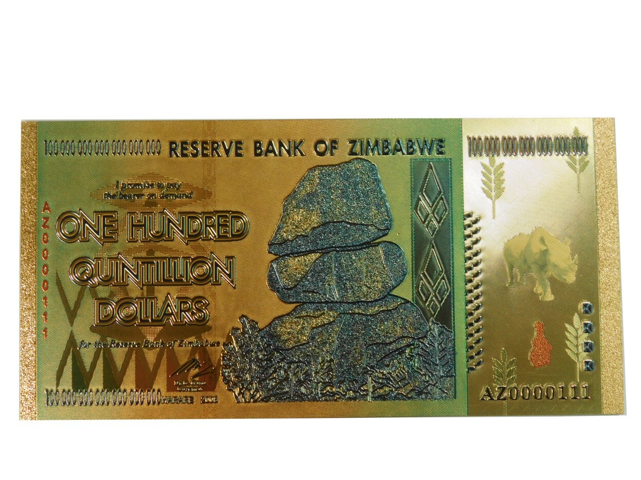 Zimbabwe 100 Quintillion Dollars Gold Foil Banknote Rhinoceros | eBay