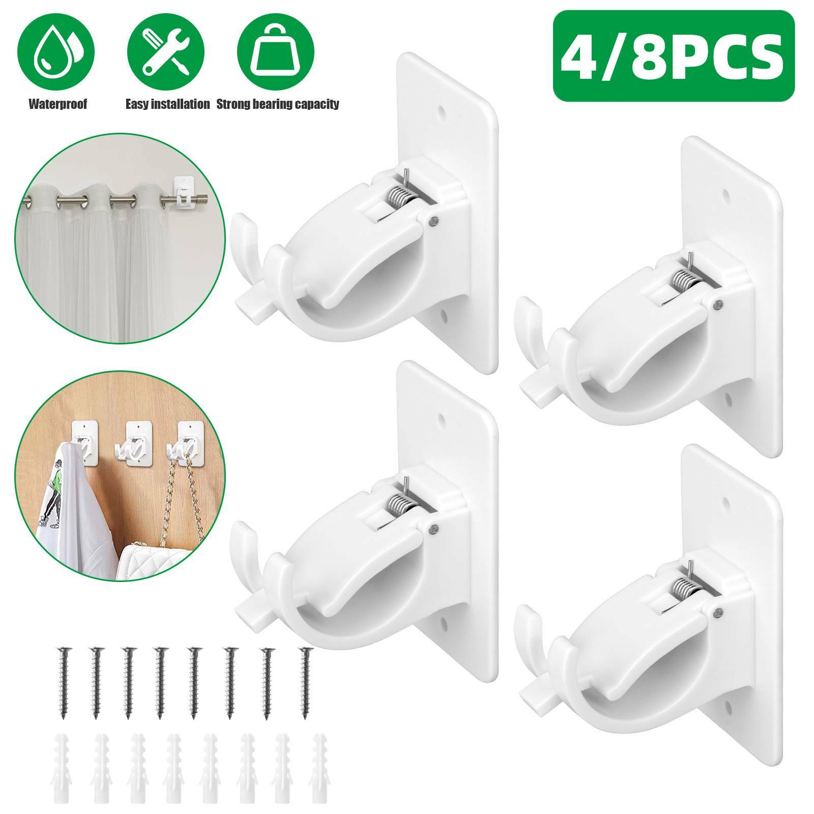 4/8x Self Adhesive Hang Curtain Rod Hooks Holder Adjustable Window ...