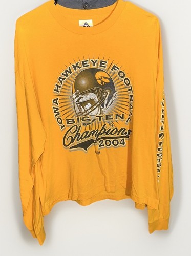 VTG Iowa Hawkeyes Football T Shirt Womens XL Yellow Long Sleeve 2004 ...