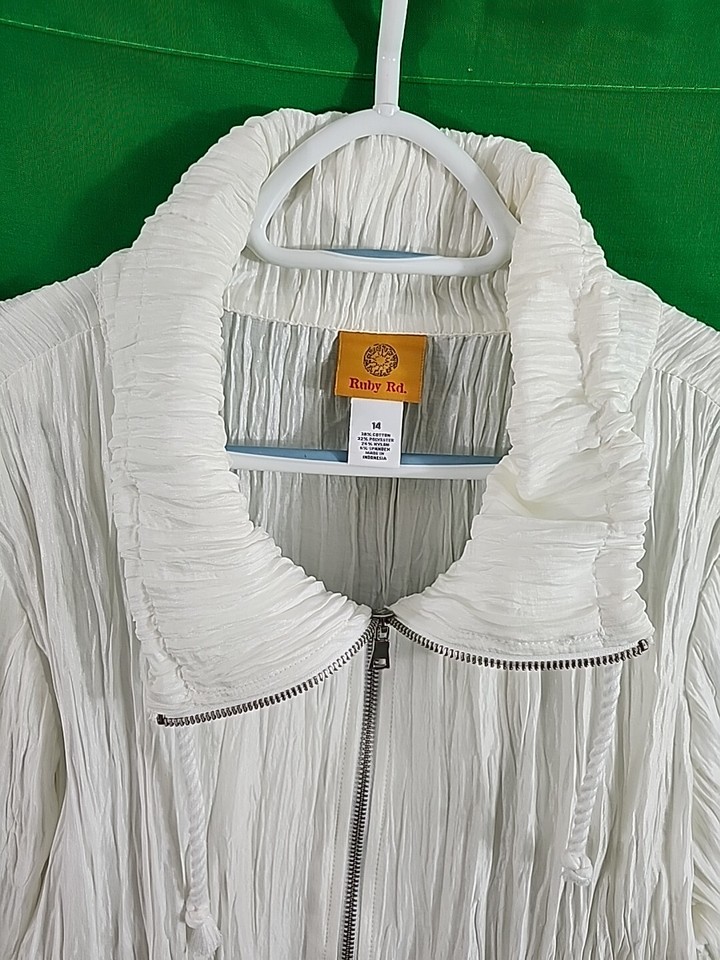 Ruby Rd. Women's White Ruffled Jacket Size 14 Thick Neck Draw String ...