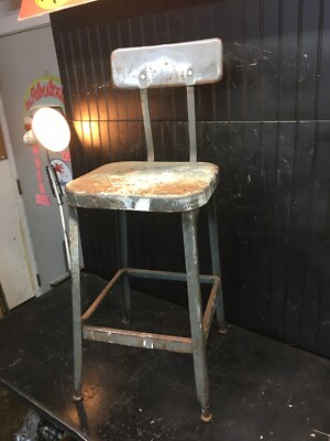 Vintage Industrial Metal Stool with Back Grey 36in Tall | eBay