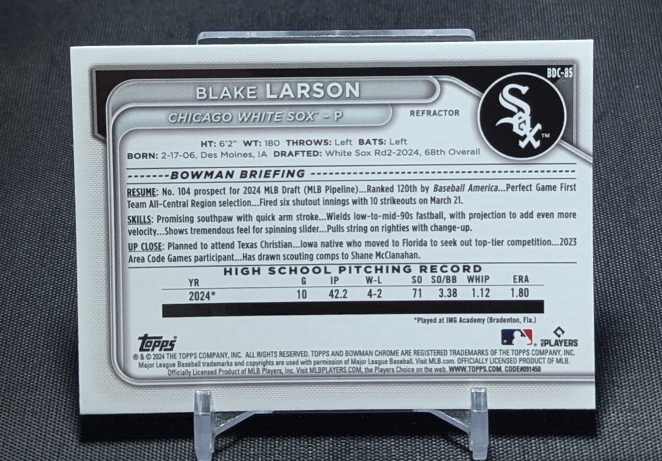 Blake Larson 1st Chrome Refractor Rookie 2024 Bowman Draft Card BDC-85 ...