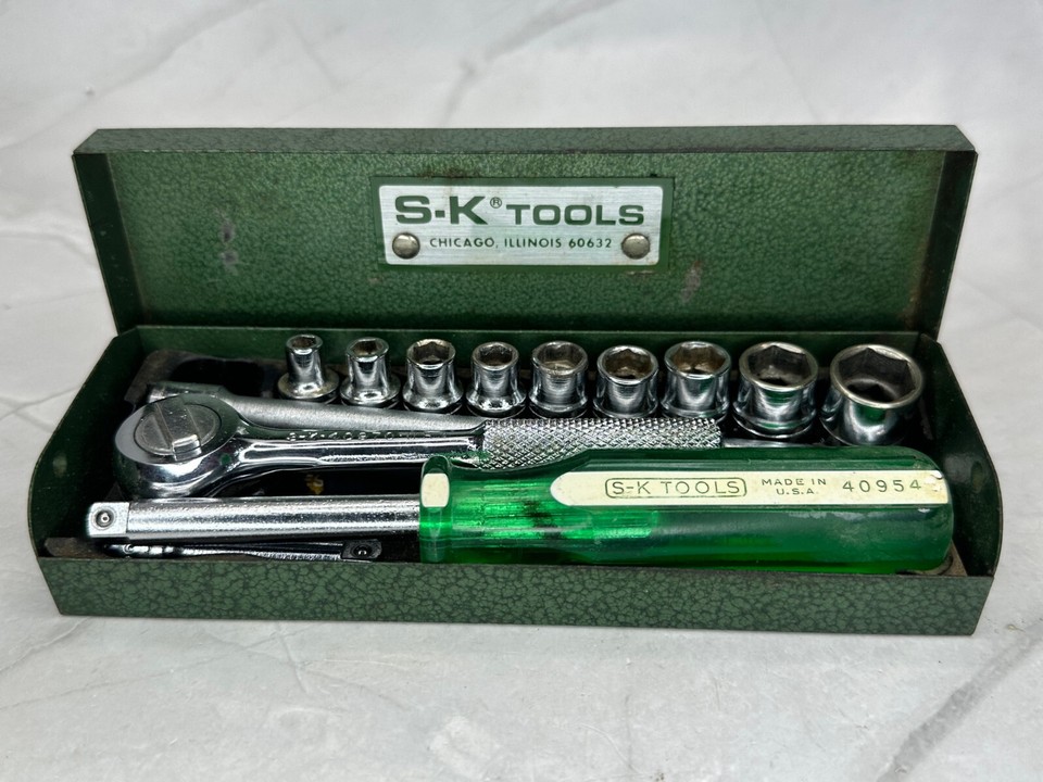 S-K Tools USA 1/4” Drive Ratchet SAE Socket Set w/Metal Box 14 Pieces | eBay