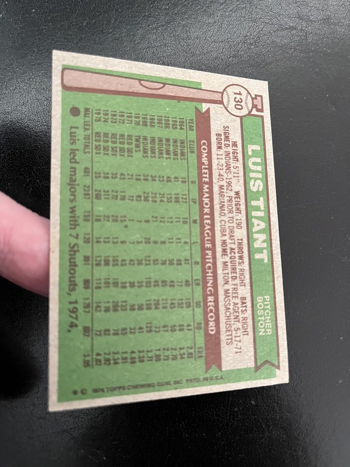 1976 TOPPS #130 LUIS TIANT BOS RED SOX—STRONG CORNERS💥*** (tgcs) | eBay