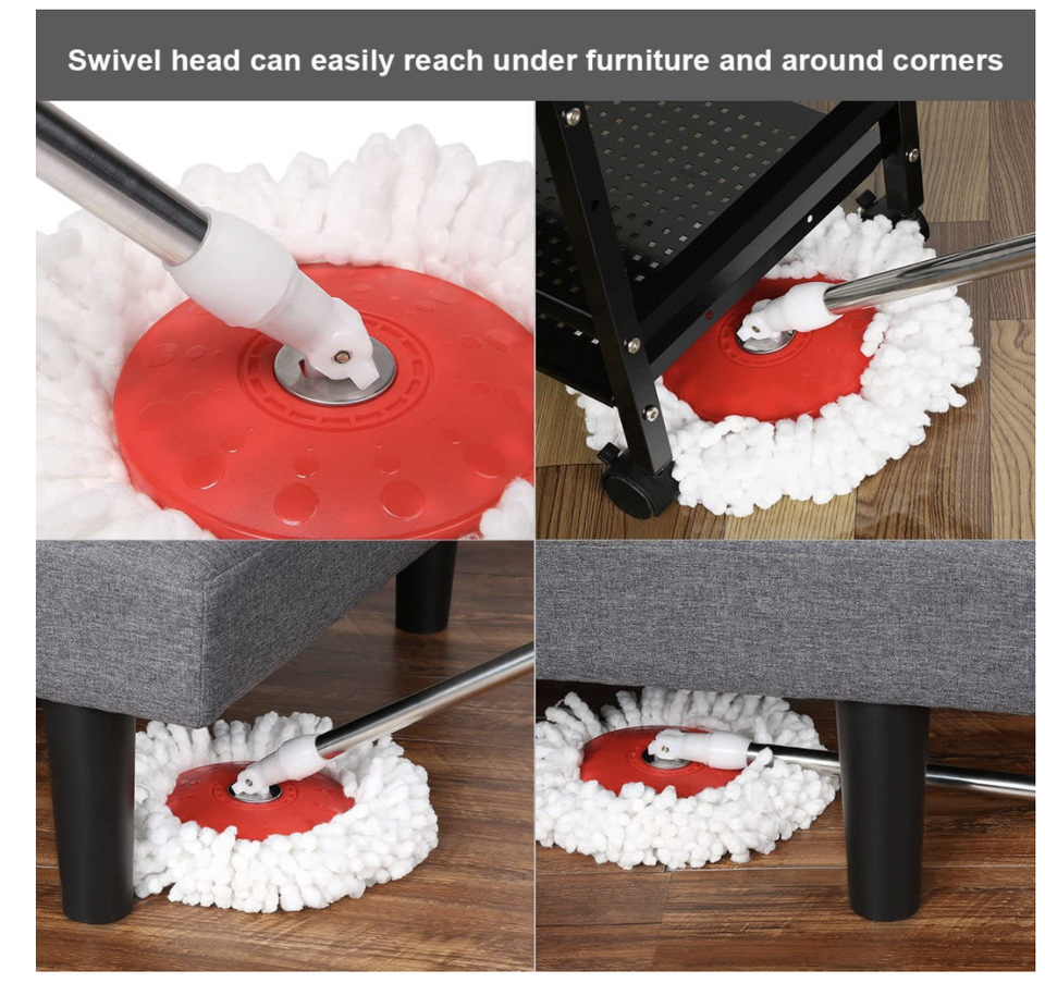 360° Rotating Magic Spin Floor Mop Bucket Set Microfibre with 2 Heads ...