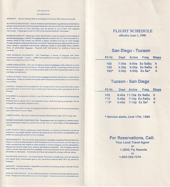 Air Resorts Airlines timetable 1990/06/01 | eBay