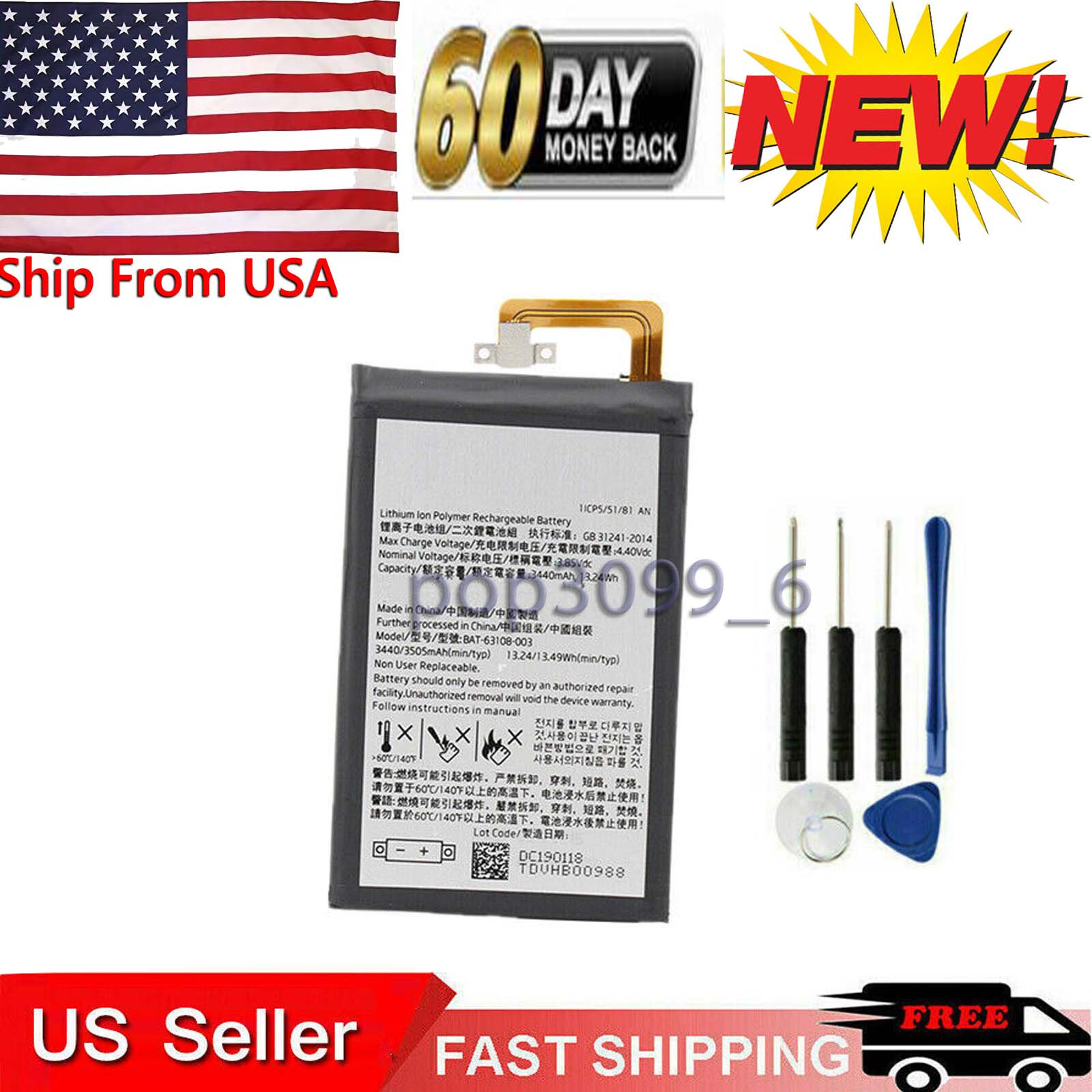 New Replacement Battery for Blackberry KeyOne BBB100-1 BAT-63108-003 ...