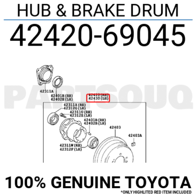 4242069045 Genuine Toyota HUB & BRAKE DRUM 42420-69045 | eBay